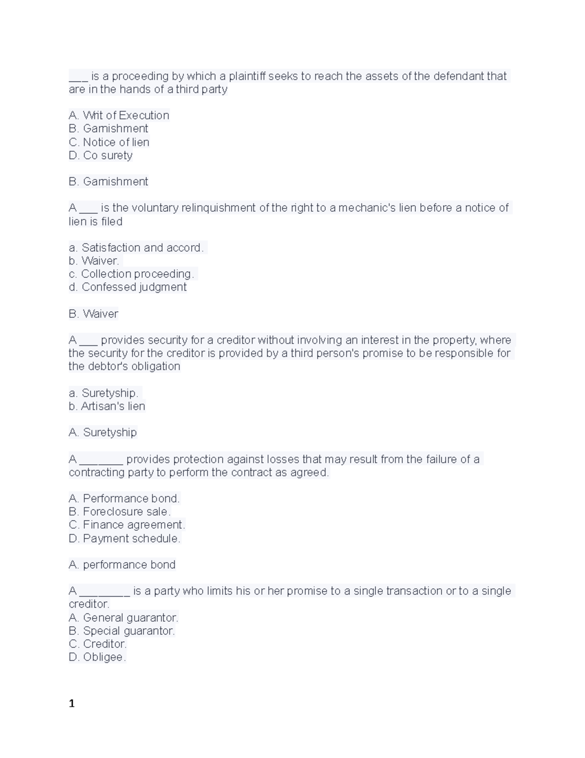BUL 3310 Exam 4 outline - ___ is a proceeding by which a plaintiff ...