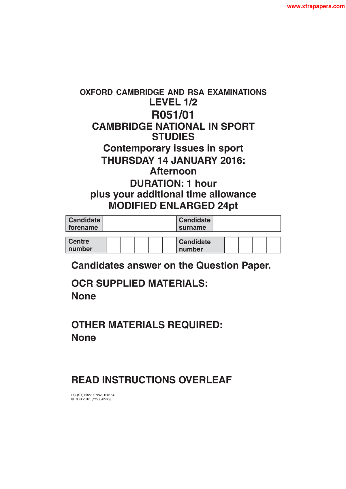 Question paper r051 01 contemporary issues in sport modified enlarged ...