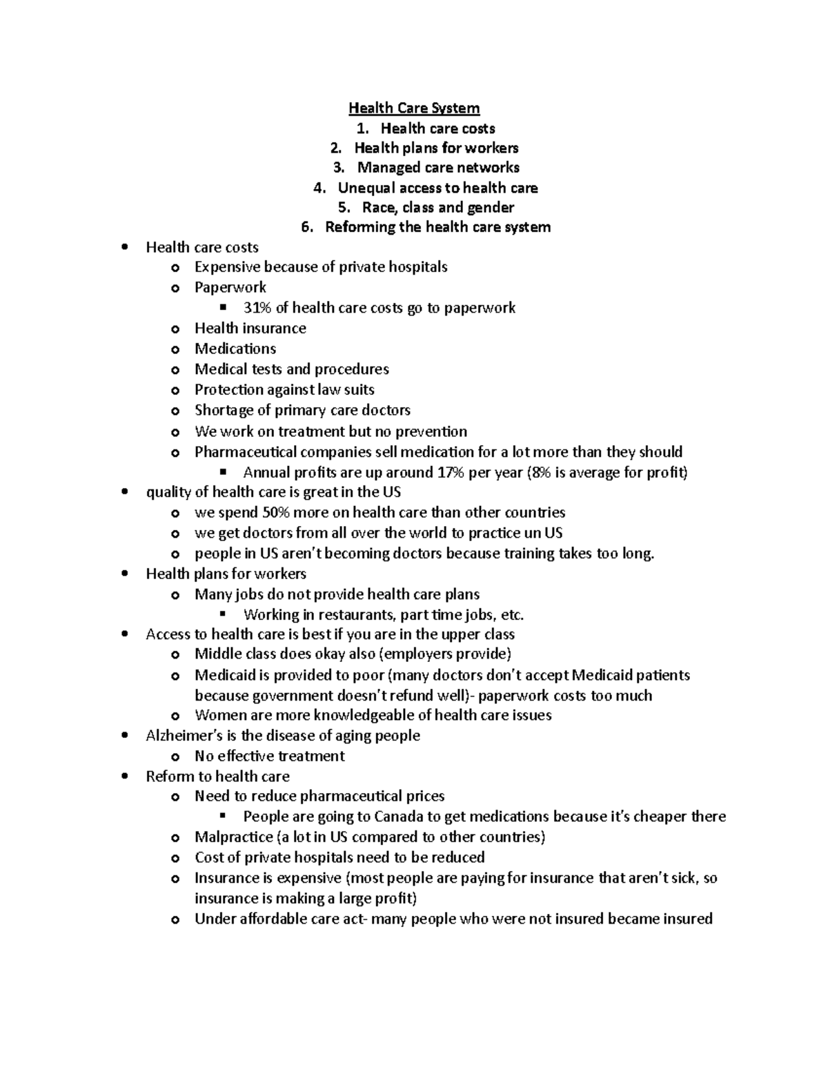 11:29 notes - Health Care System 1. Health care costs 2. Health plans ...