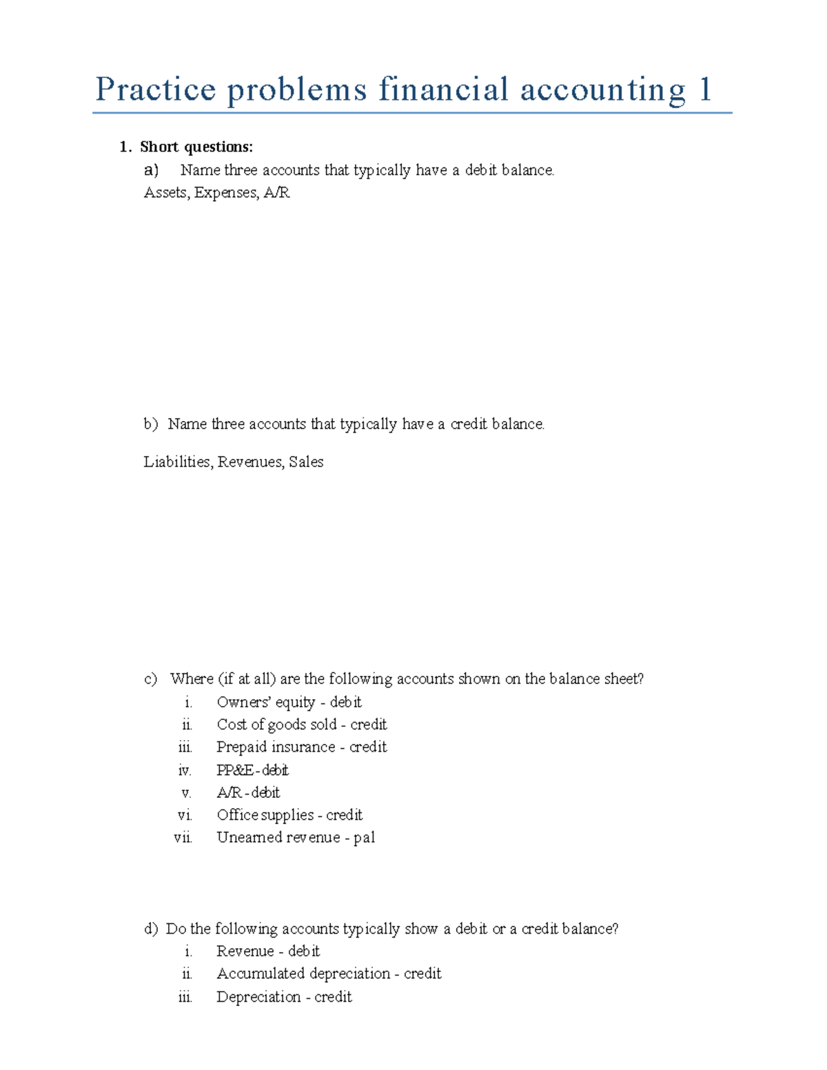 Practice Problems Accounting - Practice problems financial accounting 1 ...