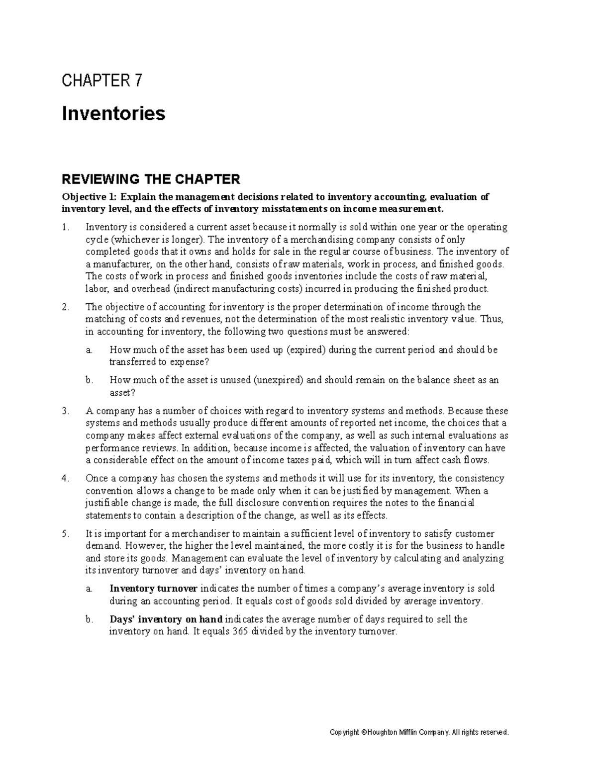 Chapter 7 Study Guide 23 - CHAPTER 7 Inventories REVIEWING THE CHAPTER ...