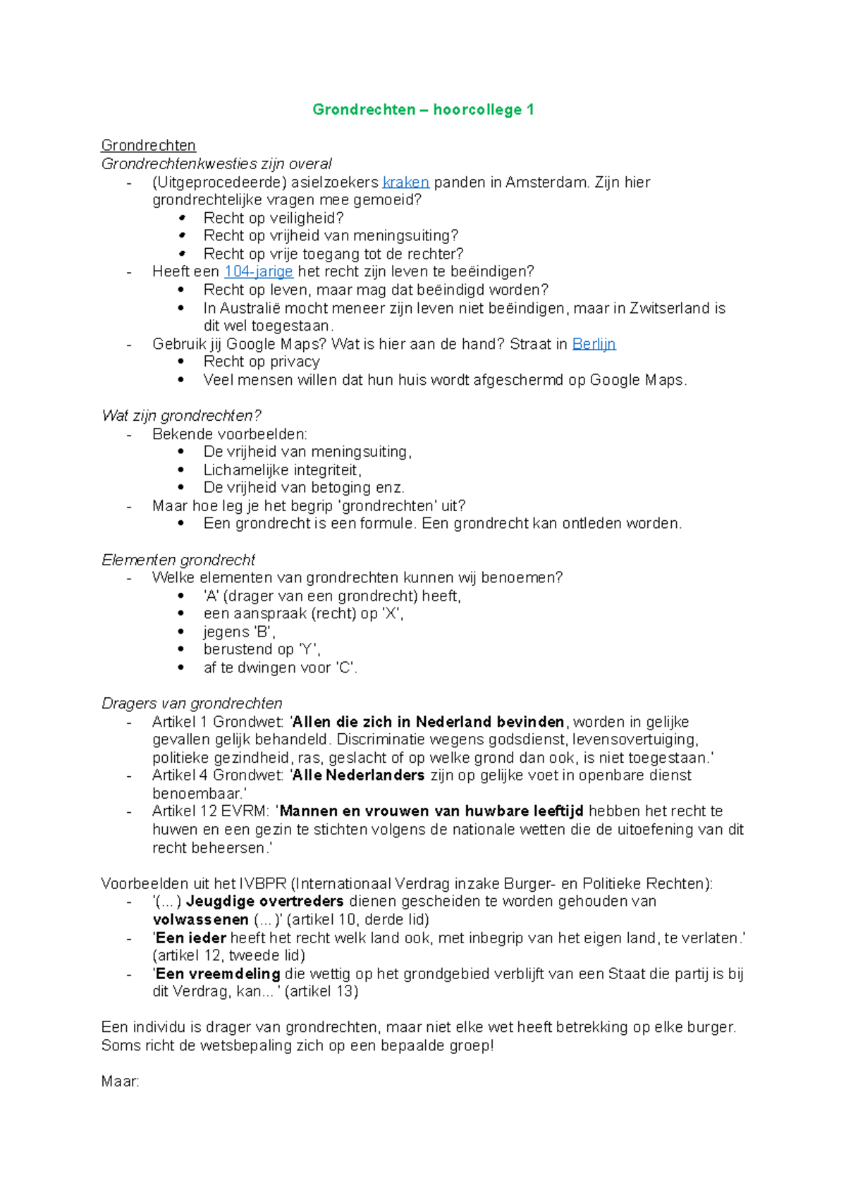 Hoorcolleges - Grondrechten - Grondrechten – hoorcollege 1 Grondrechten ...