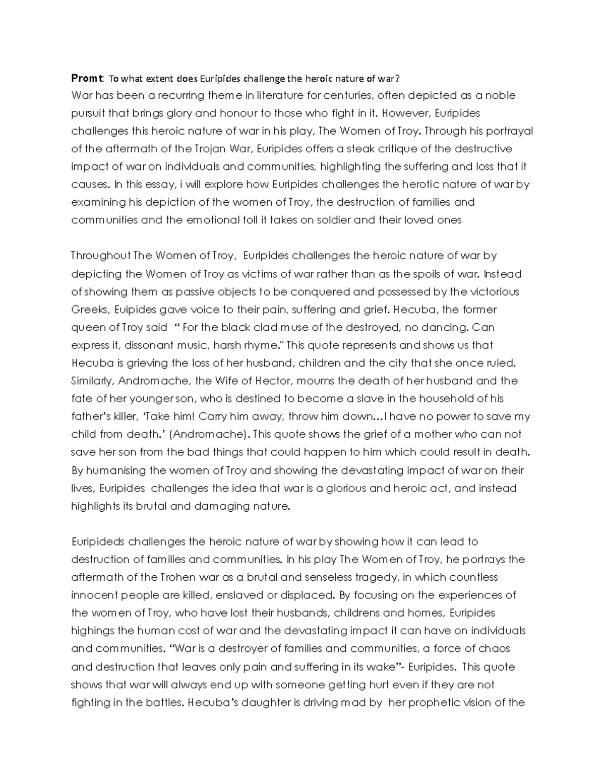 The Women of Troy practice essay - Promt: To what extent does Euripides ...