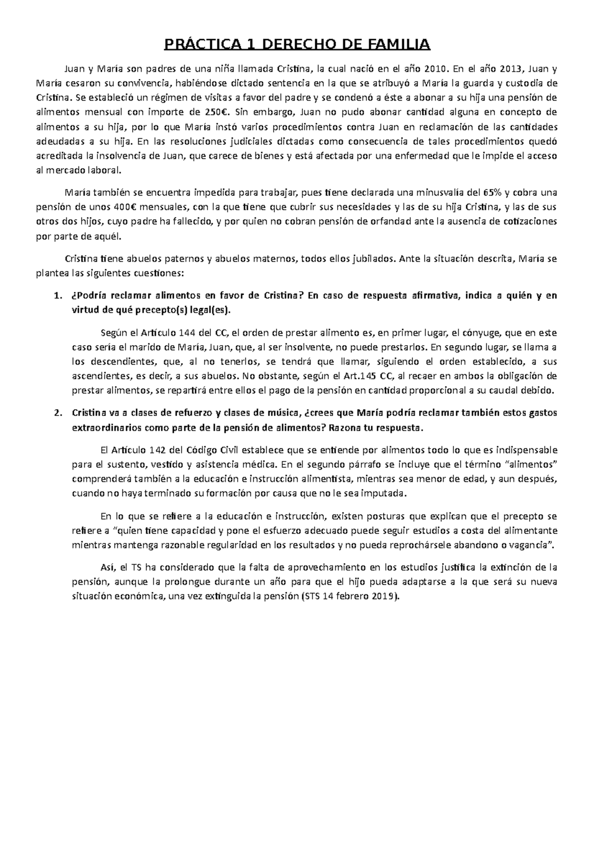 Práctica 1 - primera práctica derecho de familia - PRÁCTICA 1 DERECHO ...