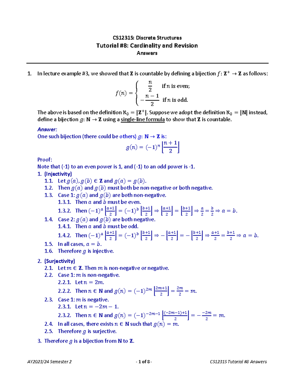 Tut08ans post - Practice qns with answers - CS1231S: Discrete Structures Tutorial # 8 ...