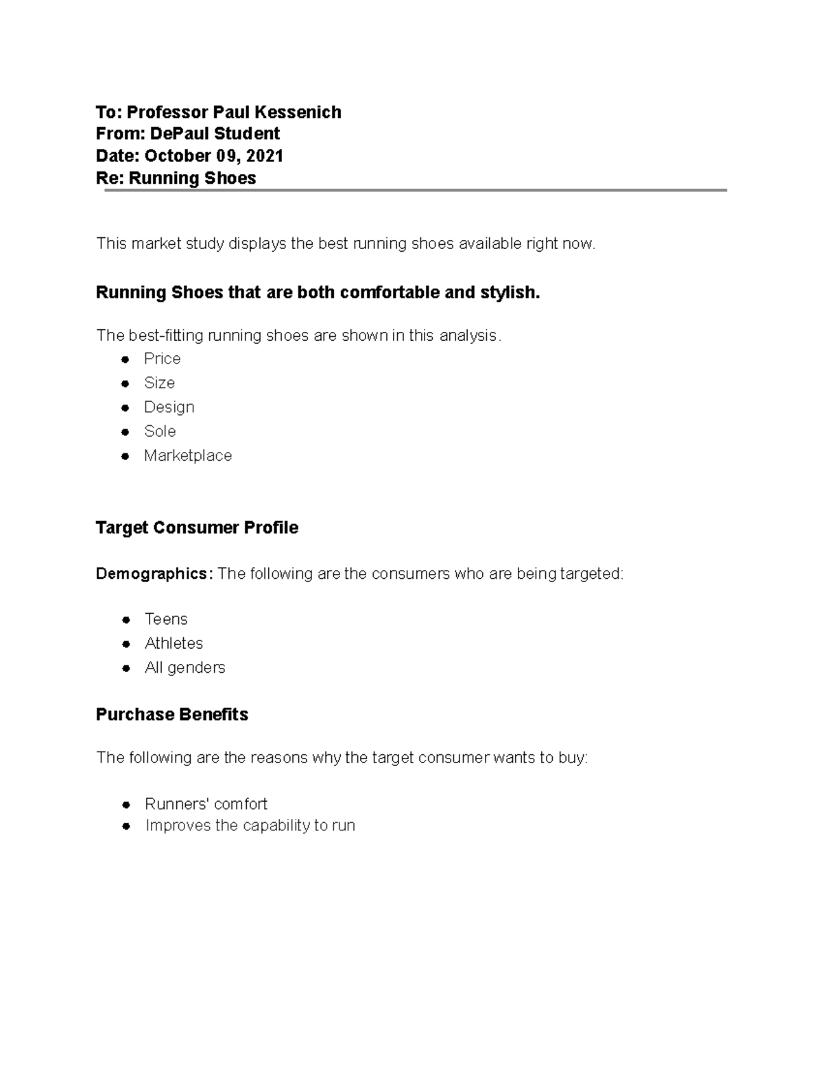 MKT 376 Final brief (1) - To: Professor Paul Kessenich From: DePaul ...