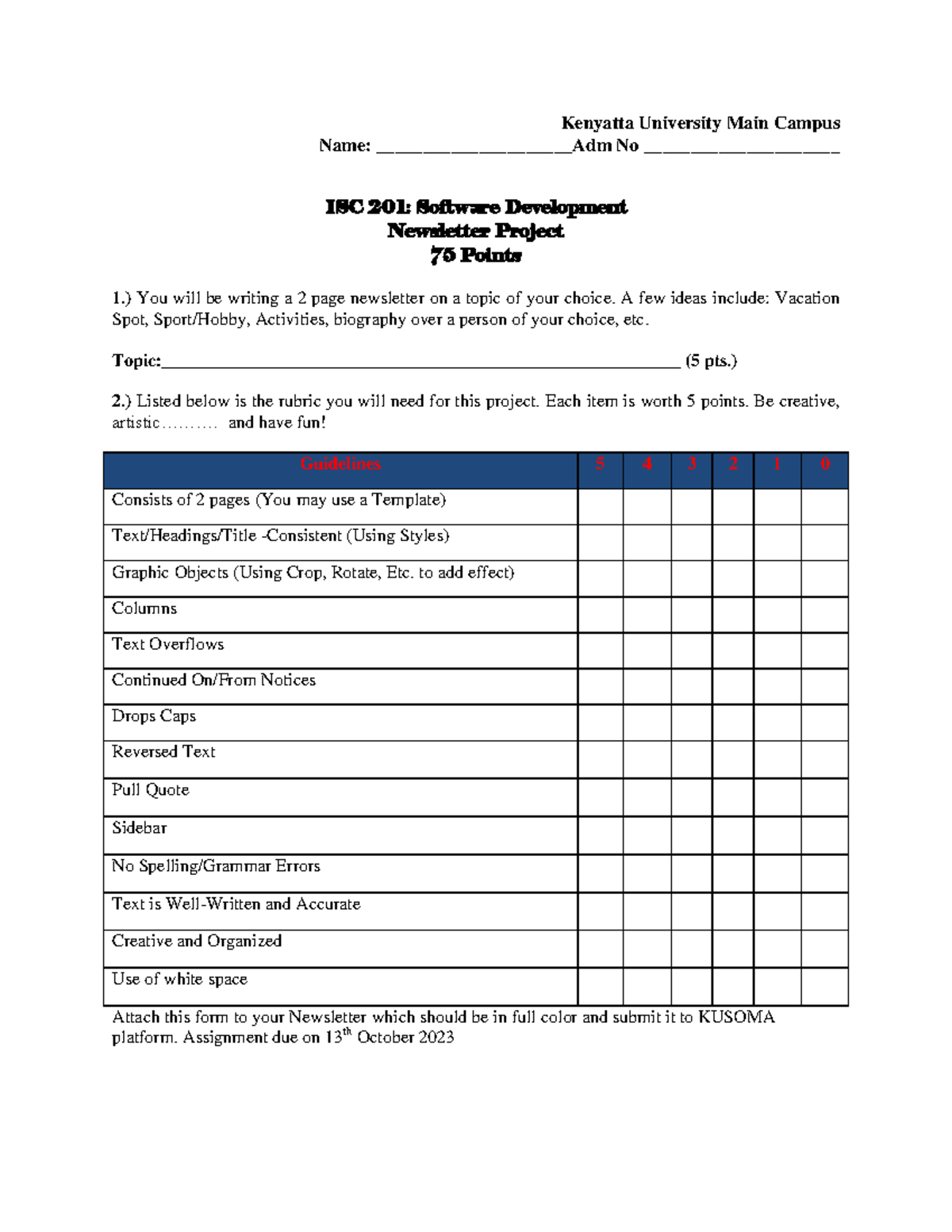 ISC 201 School Newsletter Msword Assignment ONE - Kenyatta University ...