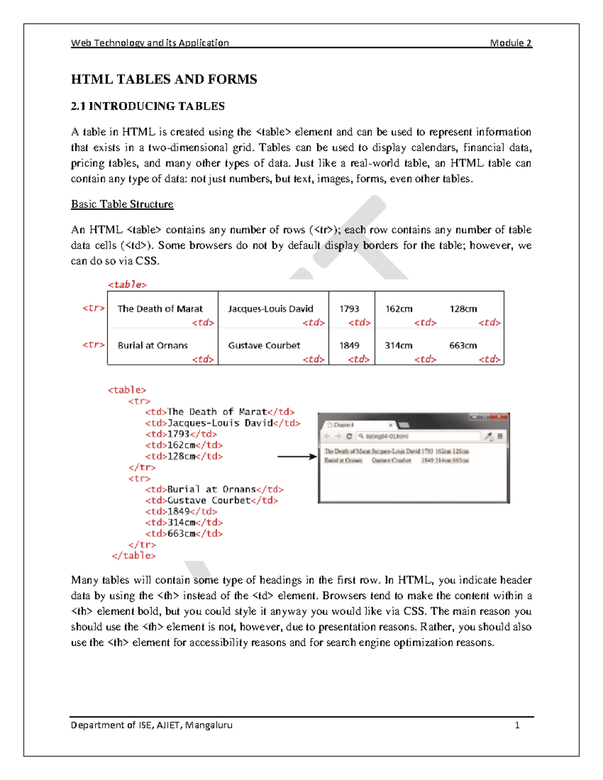 Module 2 Web Html Tables And Forms 2 Introducing Tables A Table In Html Is Created Using The 