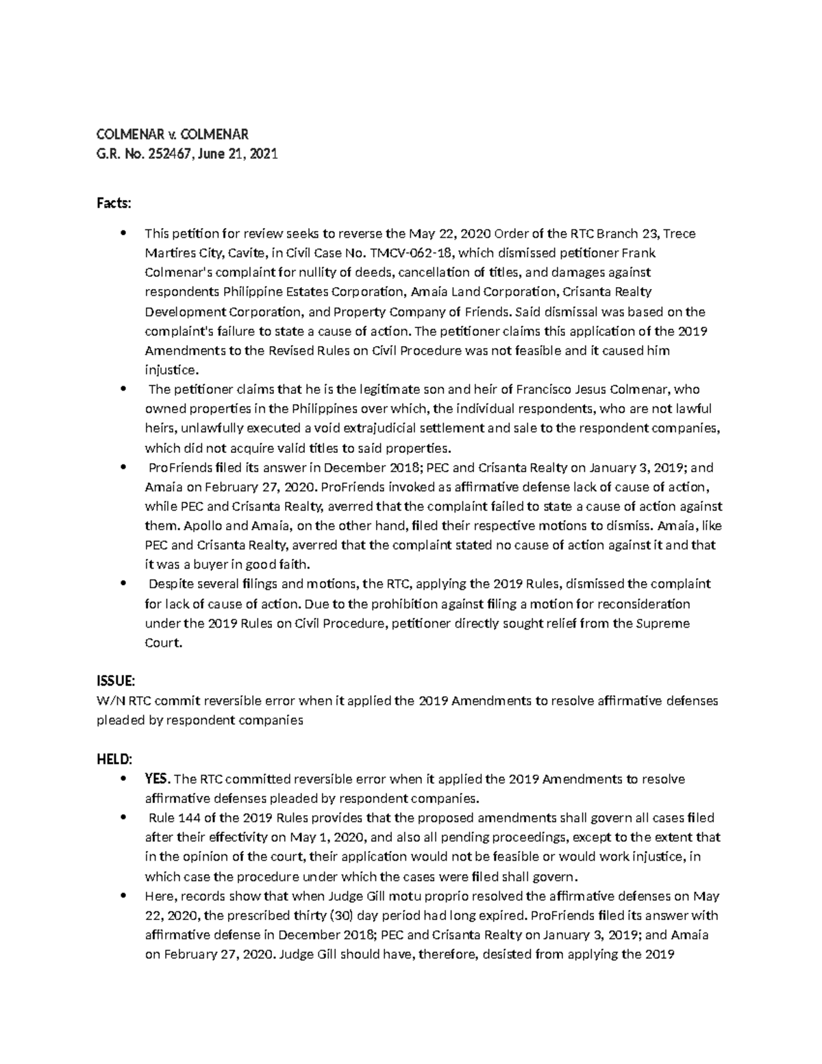 05. Colmenar v. Colmenar - COLMENAR v. COLMENAR G. No. 252467, June 21 ...