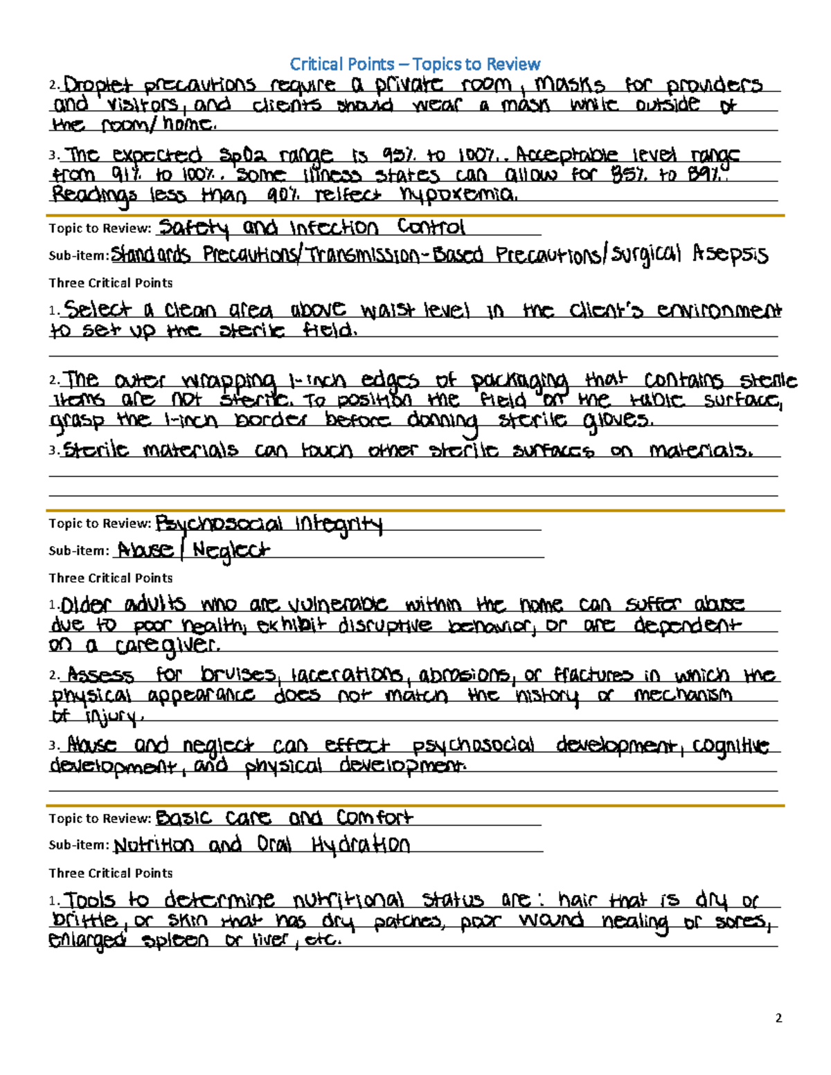 Critical points 2 - assignment - Critical Points – Topics to Review 2 ...