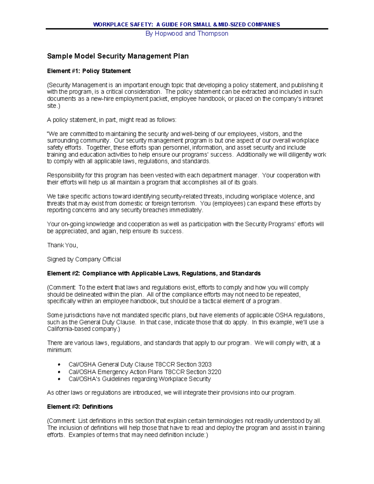 Sample Security Management Program-Hopwood-Thompson - By Hopwood and ...