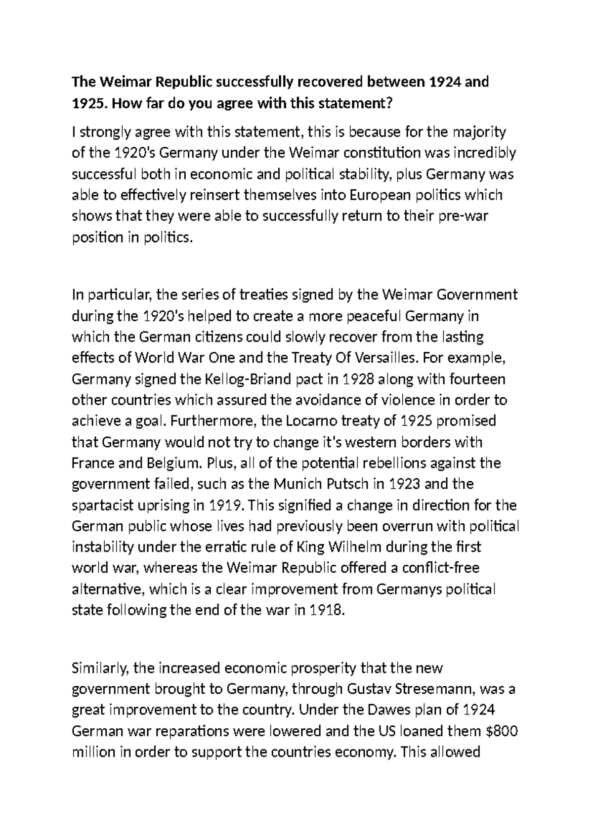 The Weimar Republic successfully recovered between 1924 and 1925 - How ...