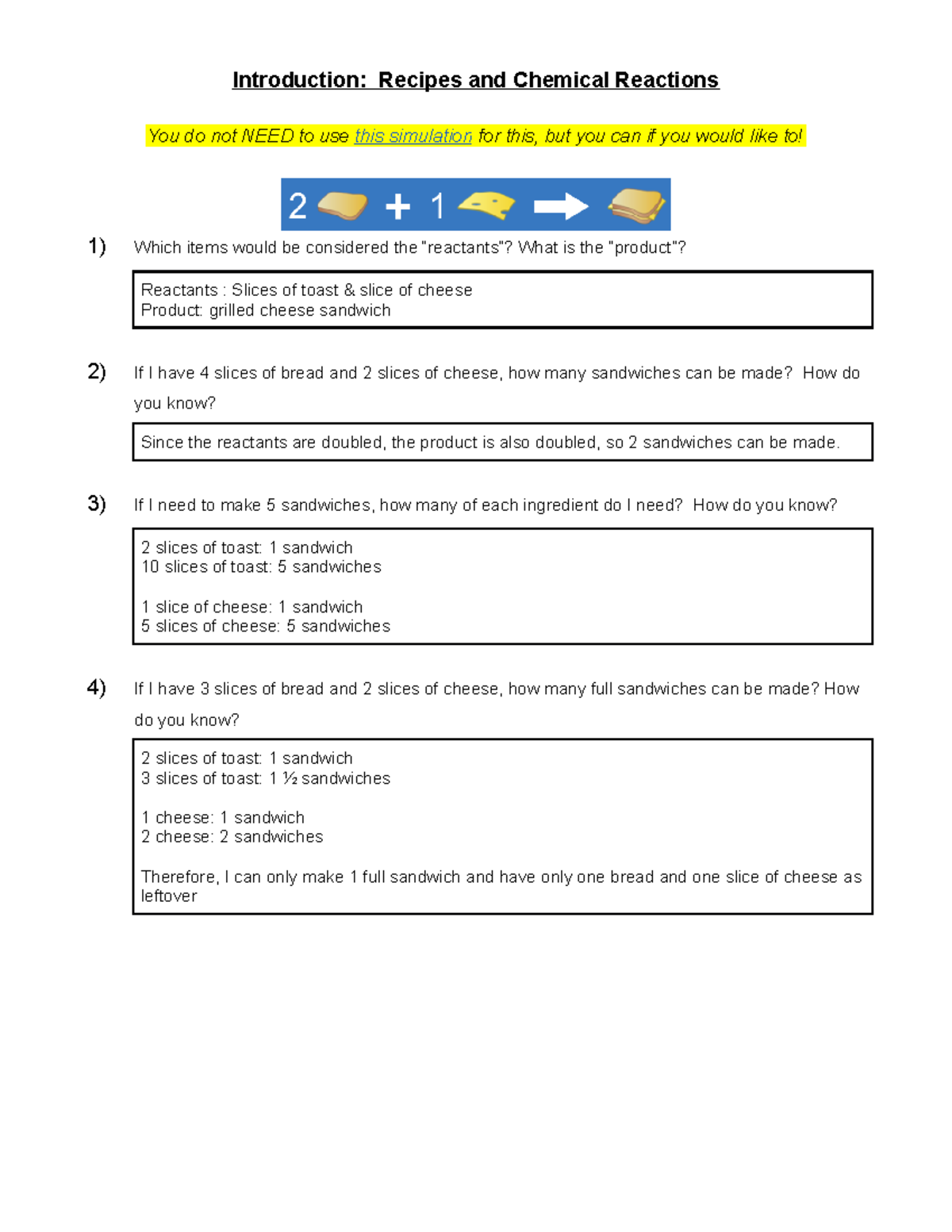 7.1 Mole Ratios in Chemical Equations Assignment - Introduction ...