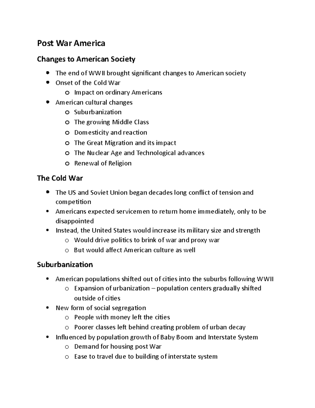 Post War American Powerpoint Notes - Post War America Changes to ...