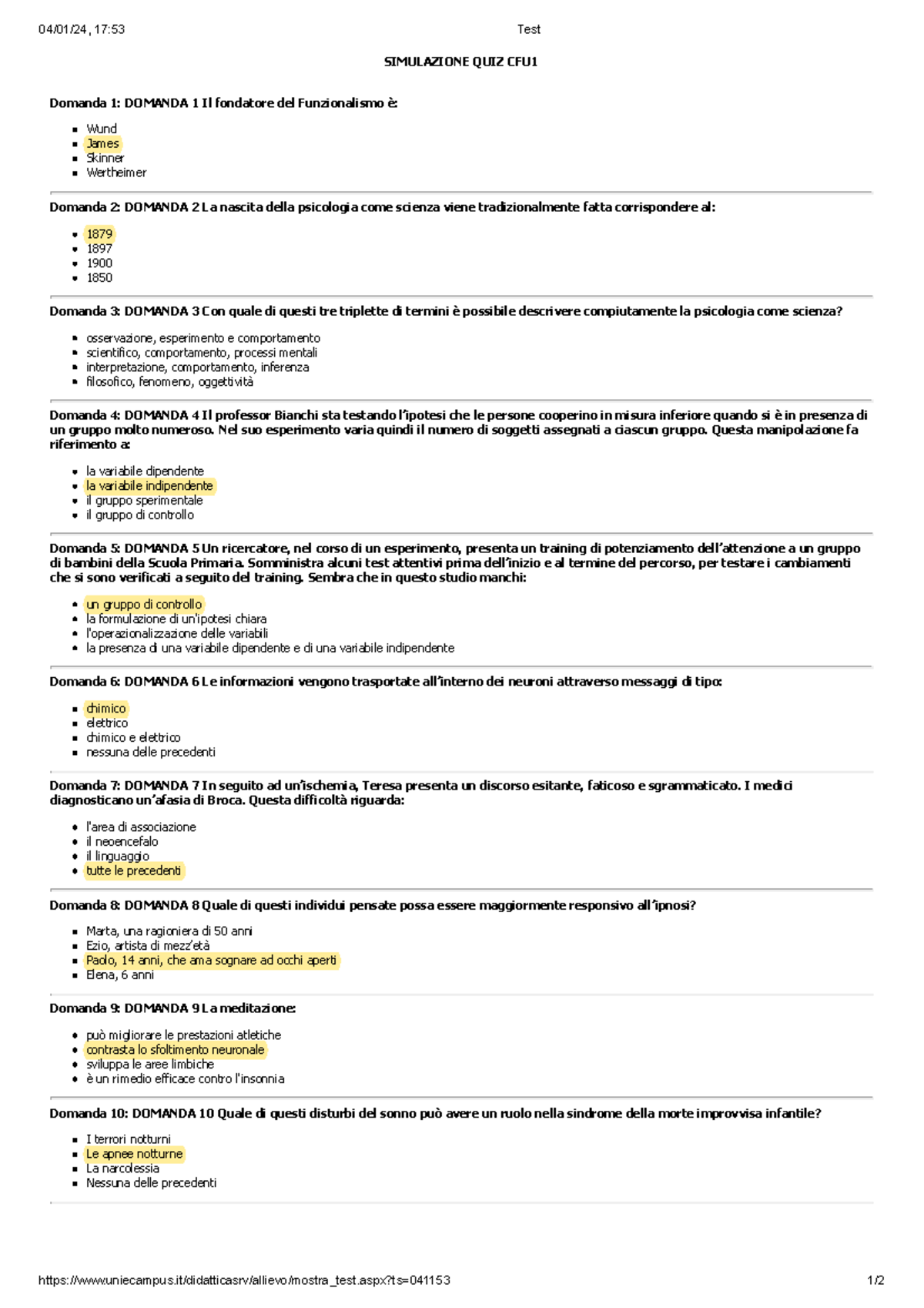 Test cf1 - 04/01/24, 17:53 Test uniecampus/didatticasrv/allievo/mostra ...