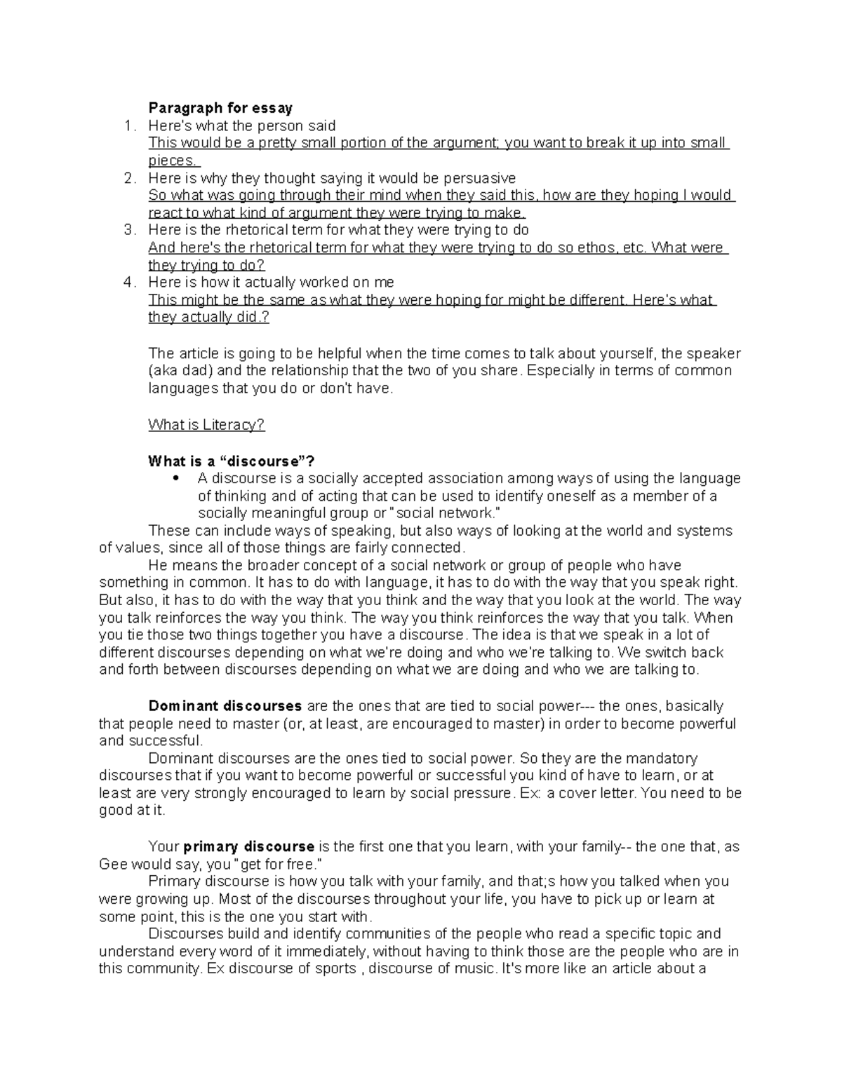 Com and rhetoric notes 4 - Paragraph for essay Here’s what the person ...