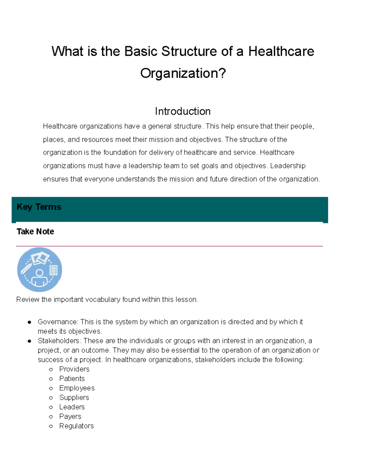 What is the Basic Structure of a Healthcare Organization - What is the ...