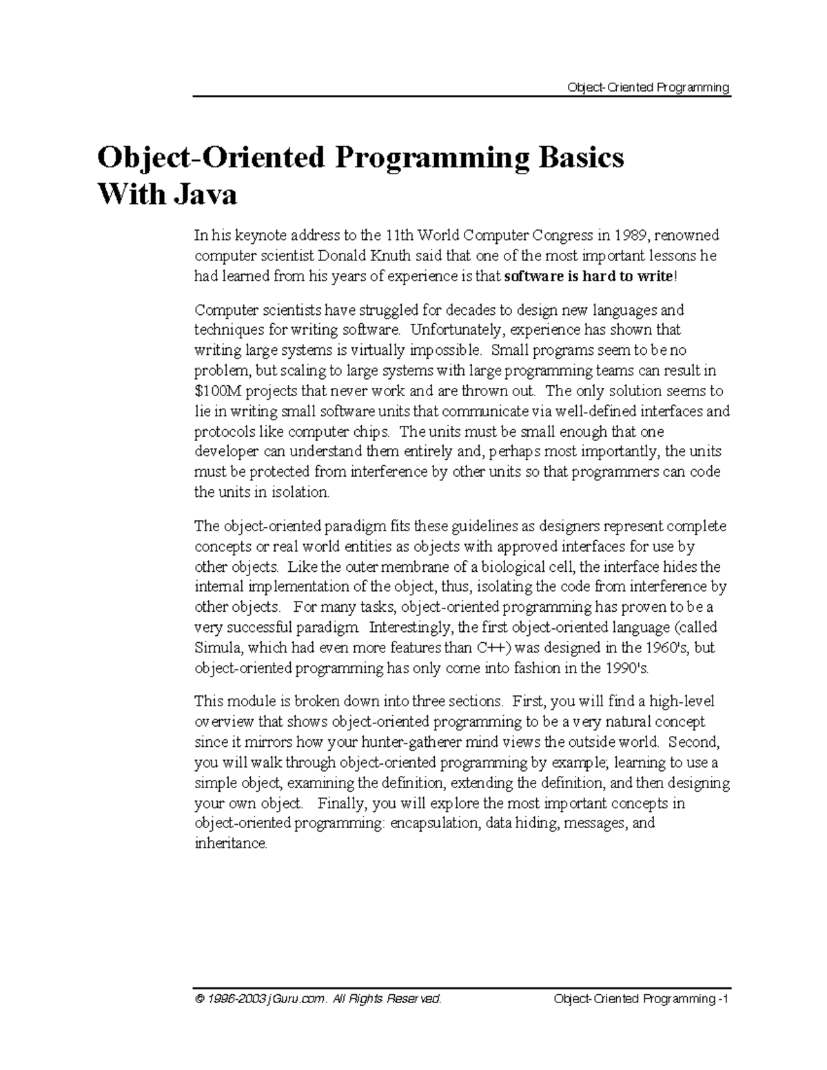 Oop Programs With Java Notes © 1996 2003 Jguru All Rights Reserved Object Oriented