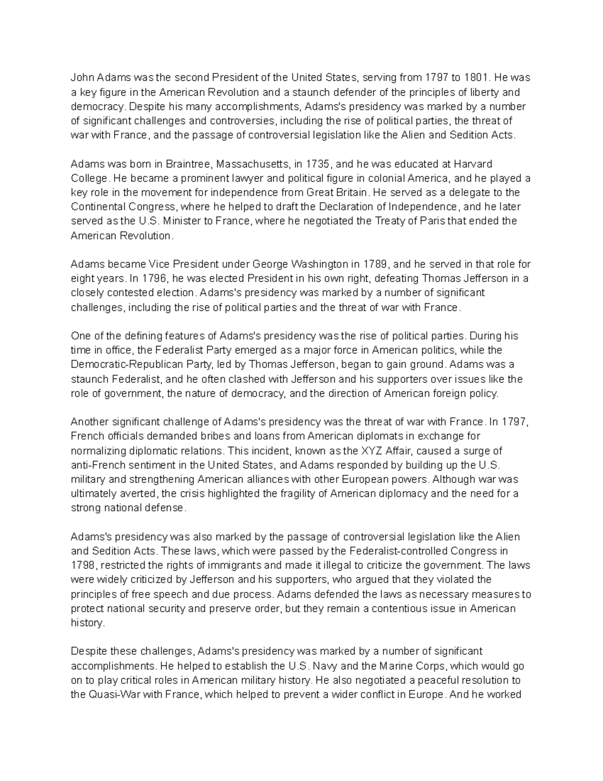 John Adam's Presidency - John Adams was the second President of the ...