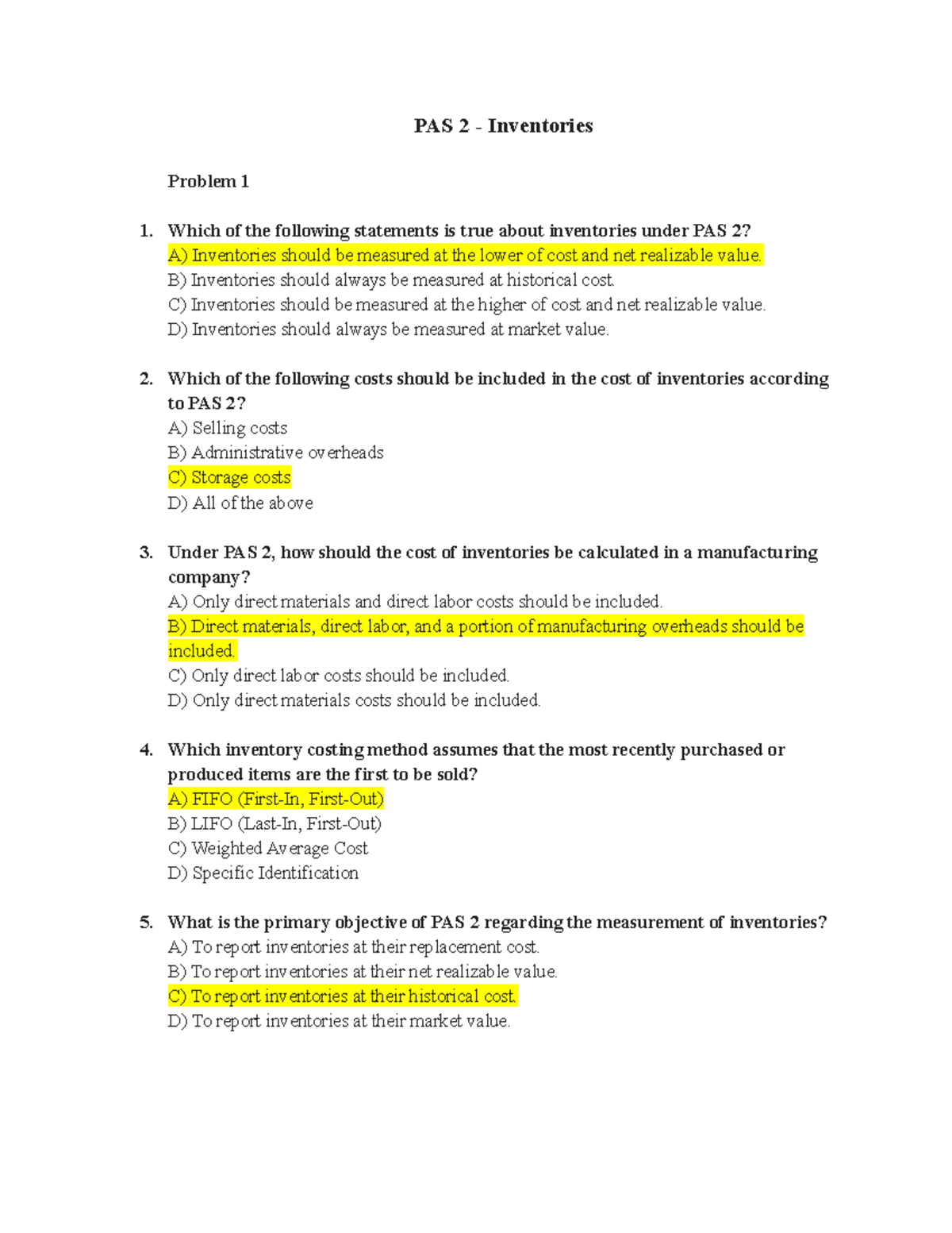 PAS 2 Inventories - Q&A 1 - PAS 2 - Inventories Problem 1 1. Which of ...