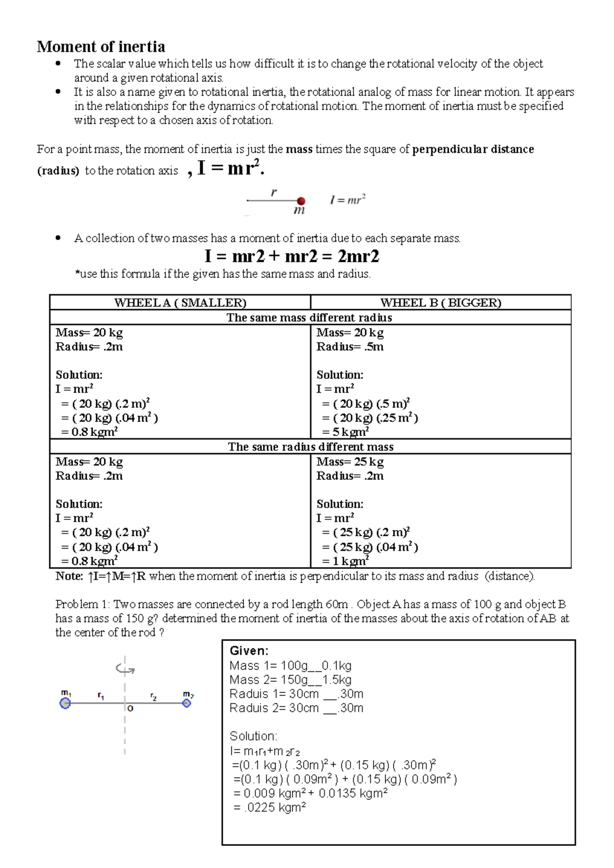 Moment of inertia - Physics - Moment of inertia The scalar value which ...