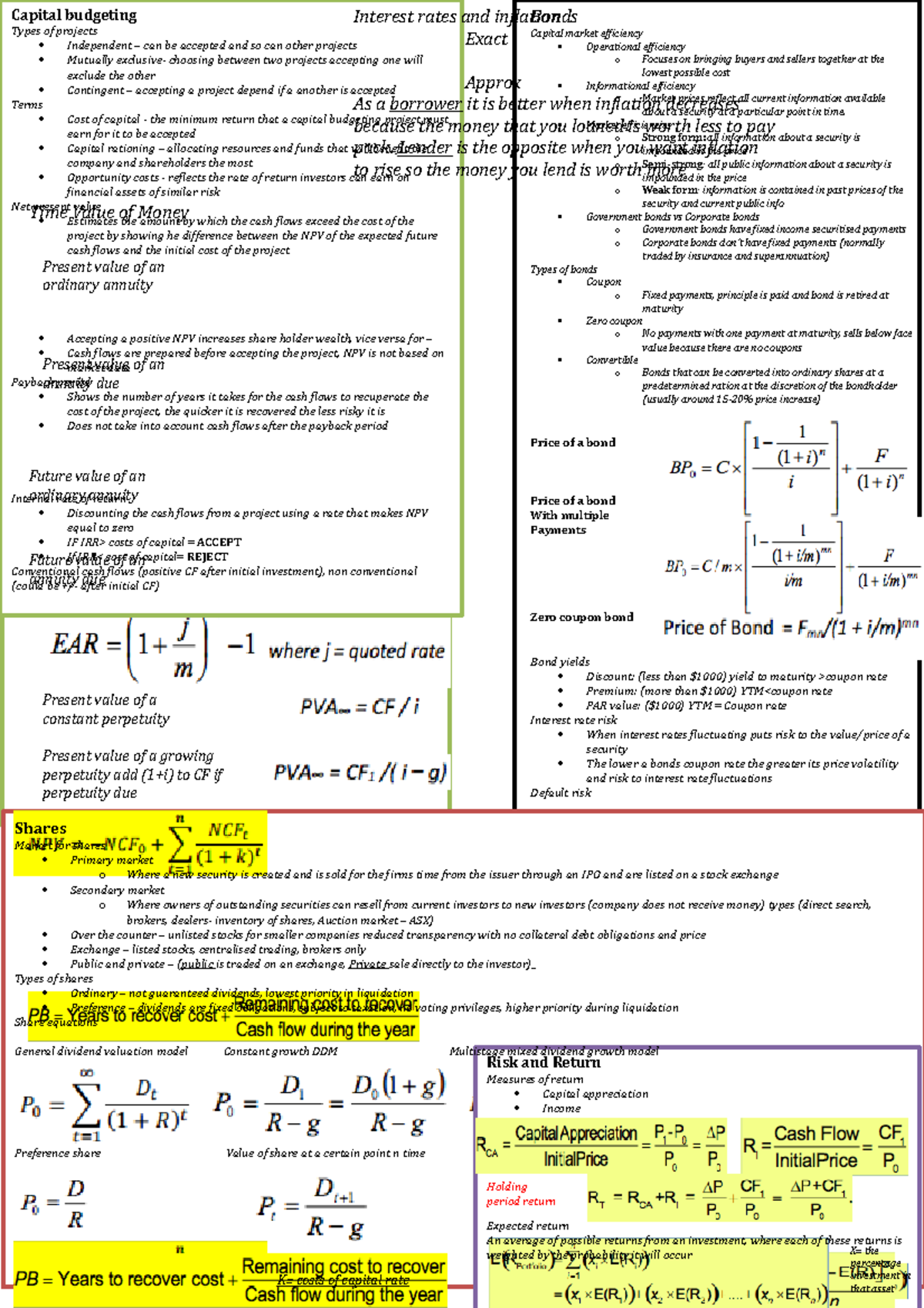 ACST101 cheat sheet - Lecture notes 1-13 - Capital budgeting Interest ...