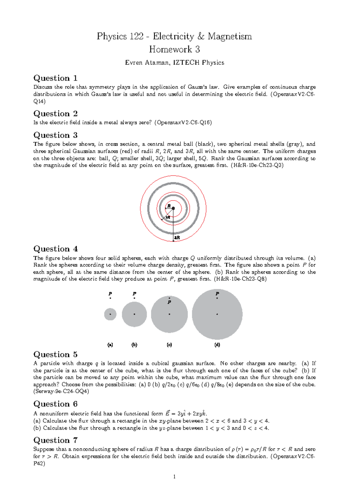 PHYS122-HW3 - homework from evren ataman - Physics 122 - Electricity & Magnetism Homework 3 ...