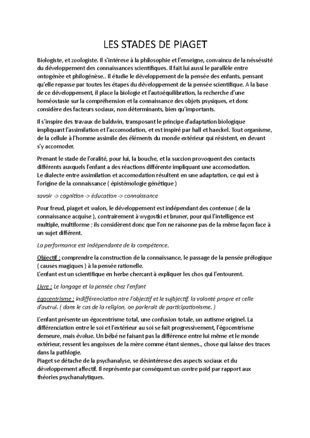 Les stades piagetiens - psychologie clinique - LES STADES DE PIAGET ...