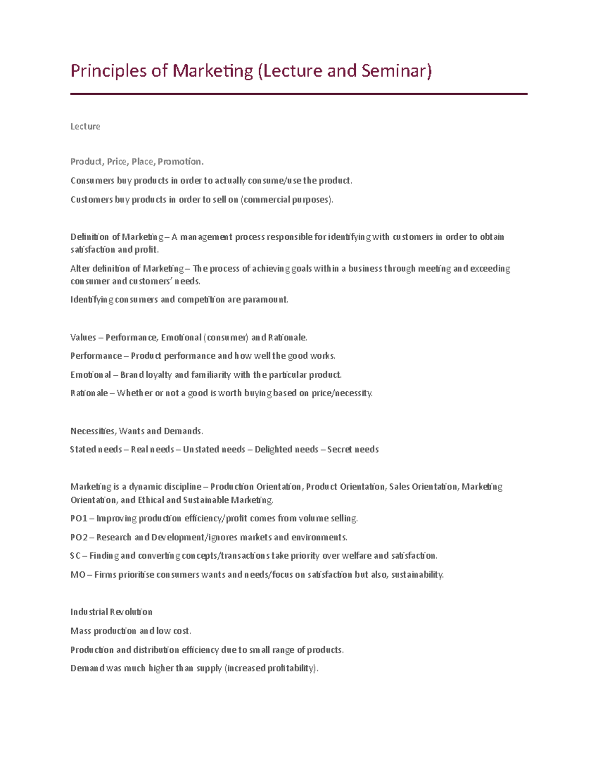 POM 1 - Introductory Lecture - Principles of Marketing (Lecture and ...