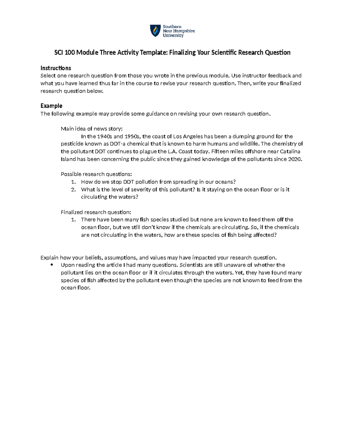 SCI 100 Module Three Activity Template - Use instructor feedback and ...