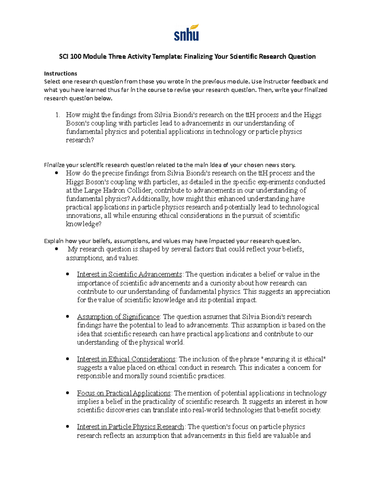 SCI 100 Module Three Activity Template - Use instructor feedback and ...