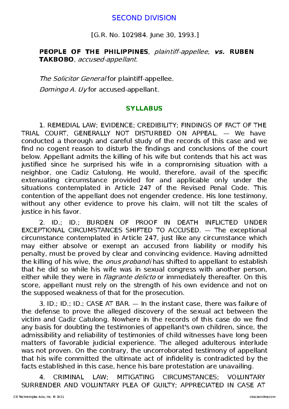 4. People v. Takbobo - CASE DIGESTCASE DIGEST - SECOND DIVISION [G. No ...