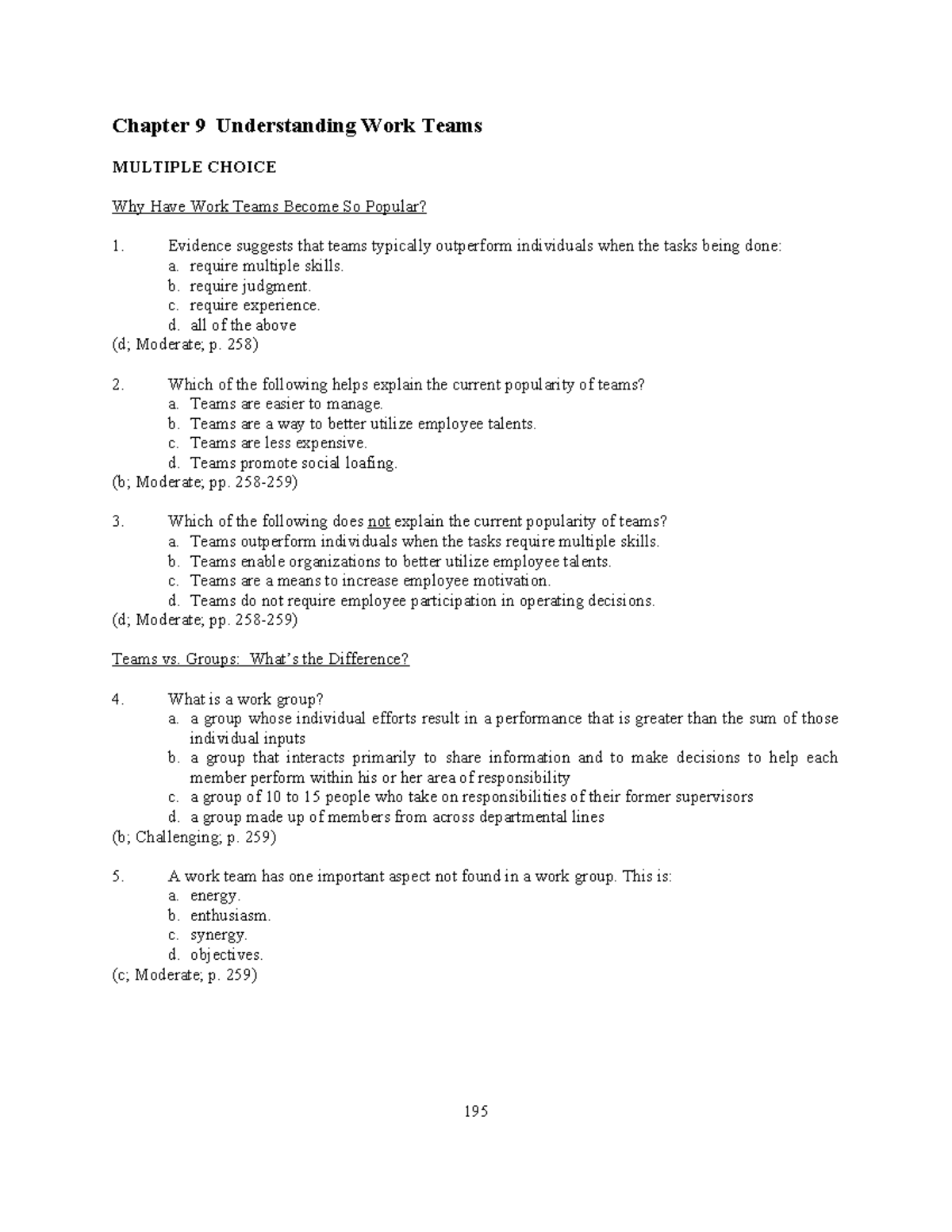 Chapter 10 Understanding Work Teams - Chapter 9 Understanding Work ...