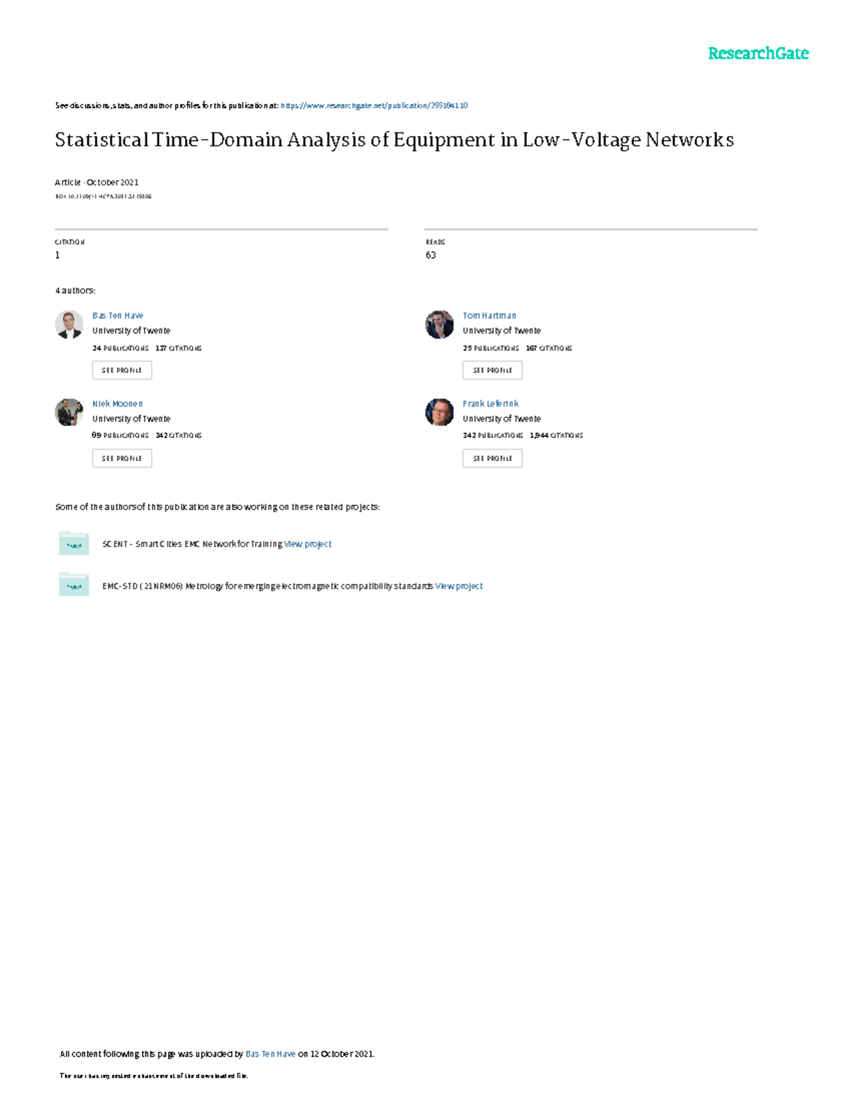 Statistical Time-Domain Analysis of Equipment in Low-Voltage Networks ...
