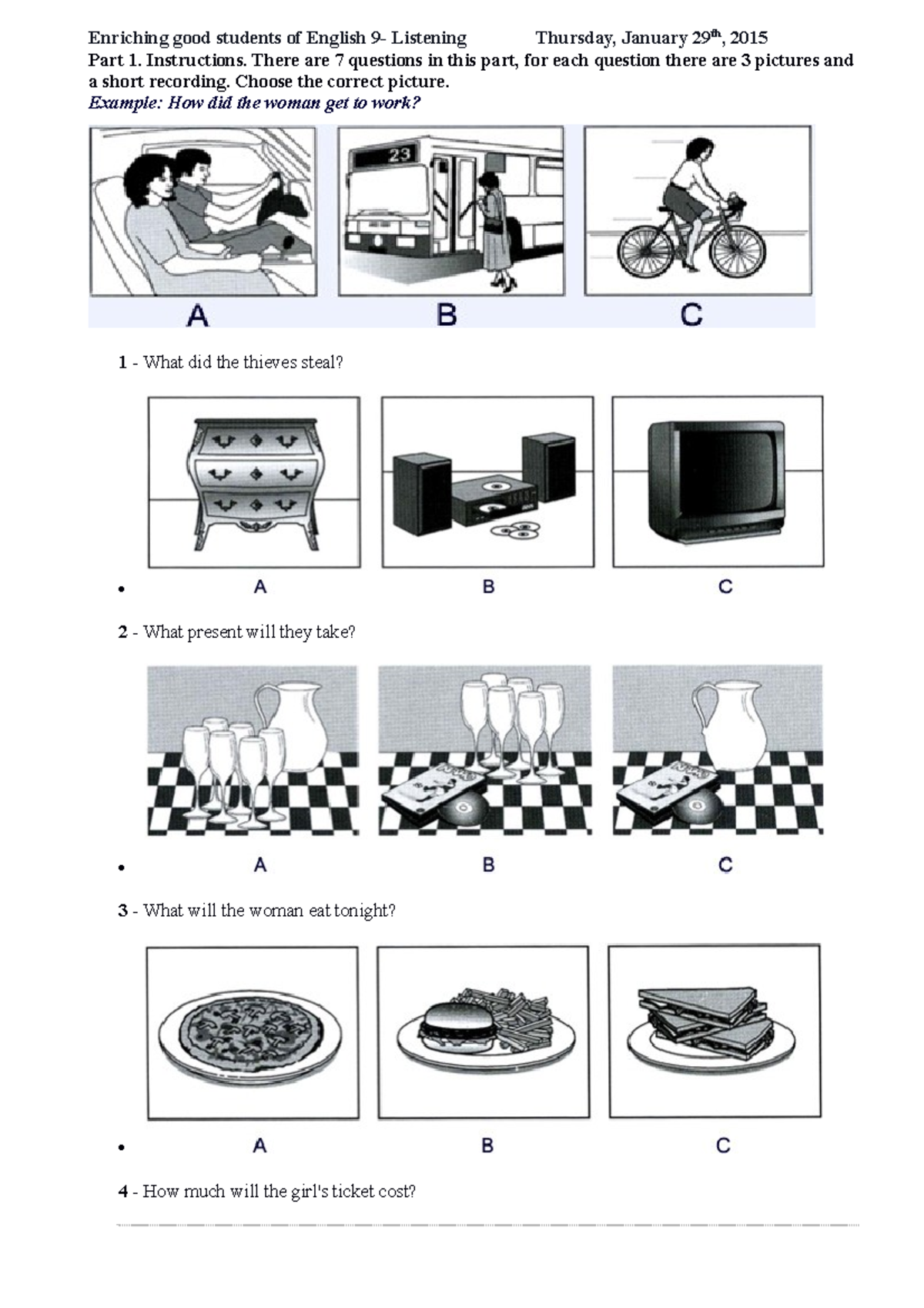 Pet 1 - English - Enriching good students of English 9- Listening ...