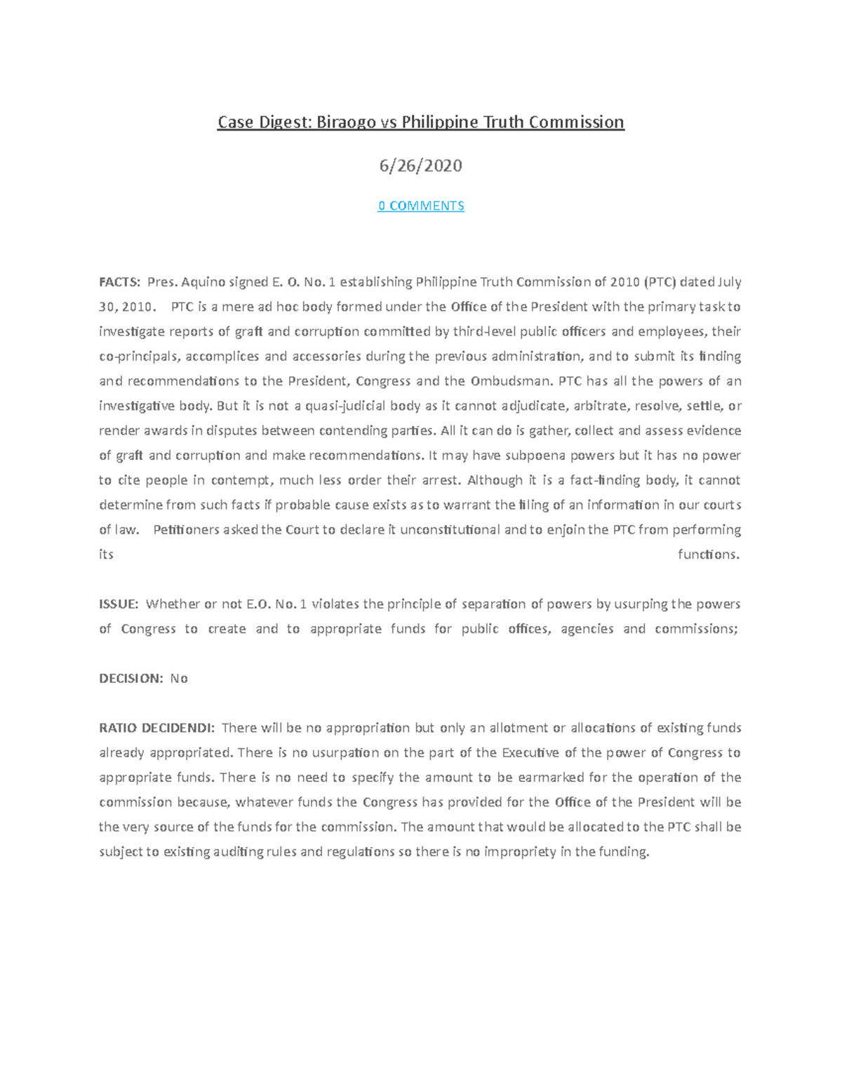 Case Digest - POL SCI - Case Digest: Biraogo vs Philippine Truth ...