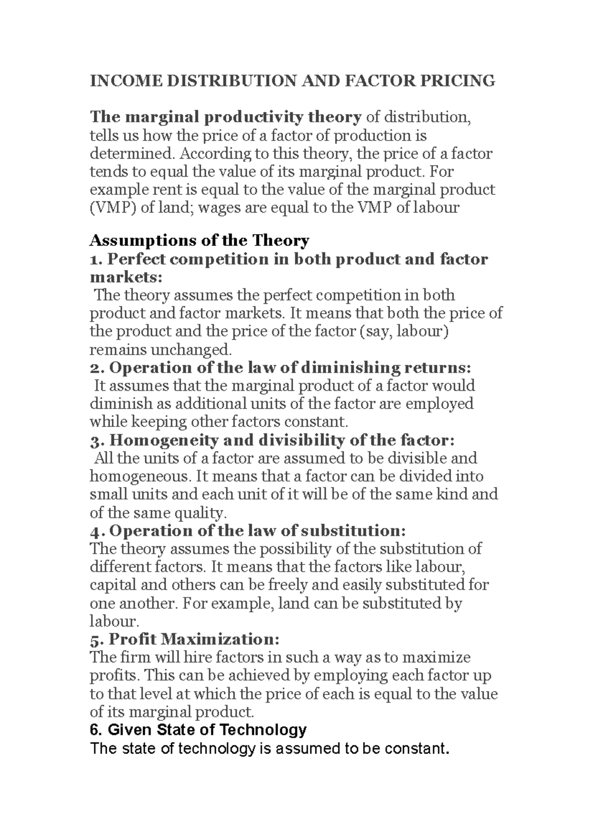 Income Distribution and factor pricing - INCOME DISTRIBUTION AND FACTOR ...