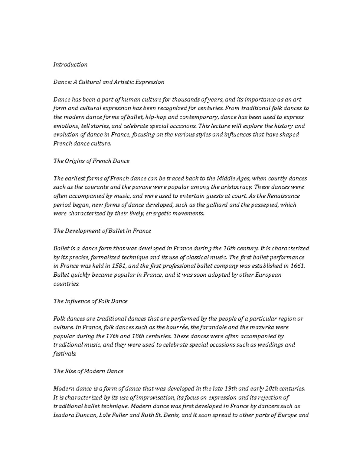 Dance Study Notes - Introduction Dance: A Cultural and Artistic ...