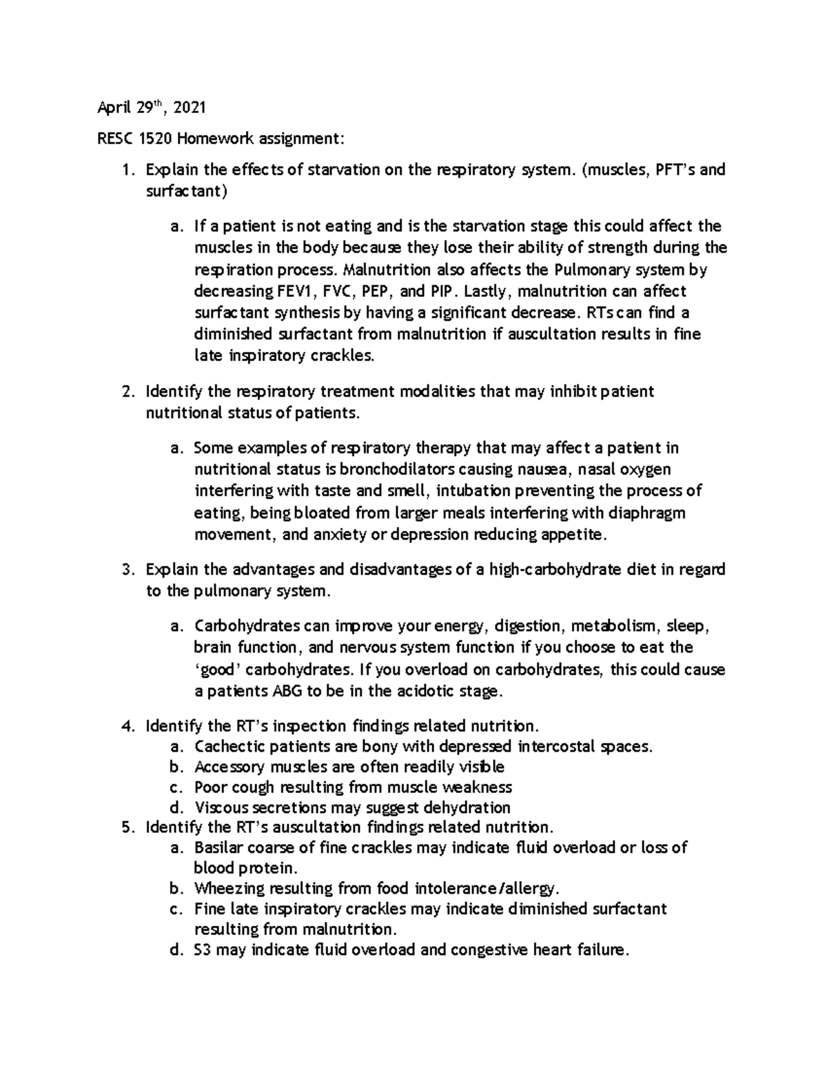 RESC 1520 Homework April 29 - April 29th, 2021 RESC 1520 Homework ...