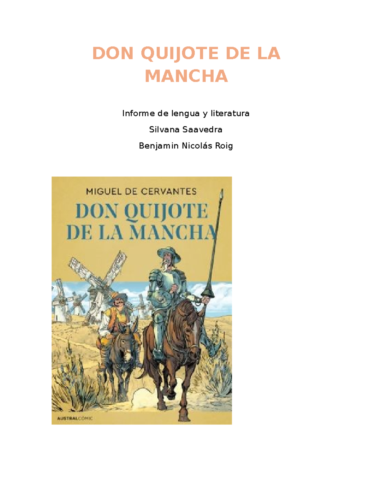 Jaja lengua - DON QUIJOTE DE LA MANCHA Informe de lengua y literatura ...