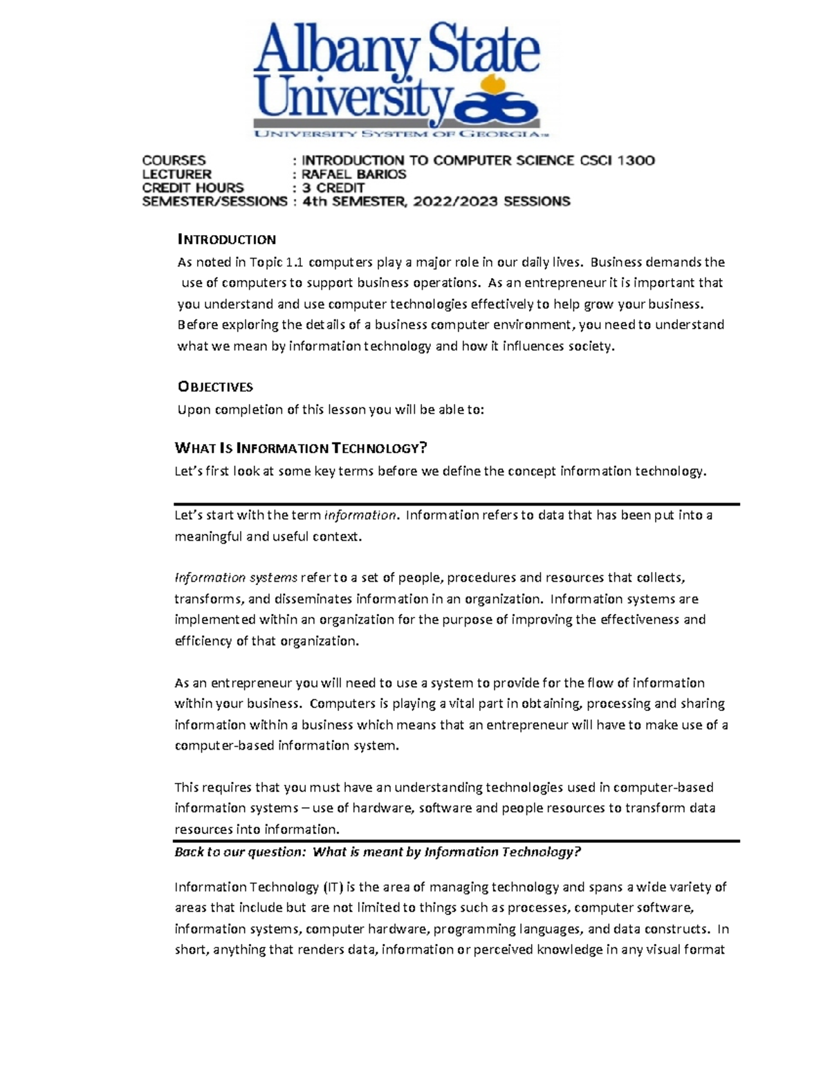 Intro-Computers -13 - Introduction - WHAT IS INFORMATION TECHNOLOGY ...