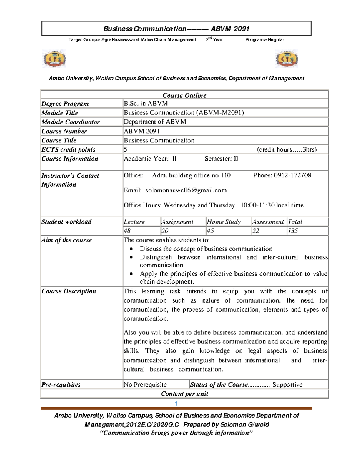 Business communication lecture note for ABVM 2nd year regular students ...