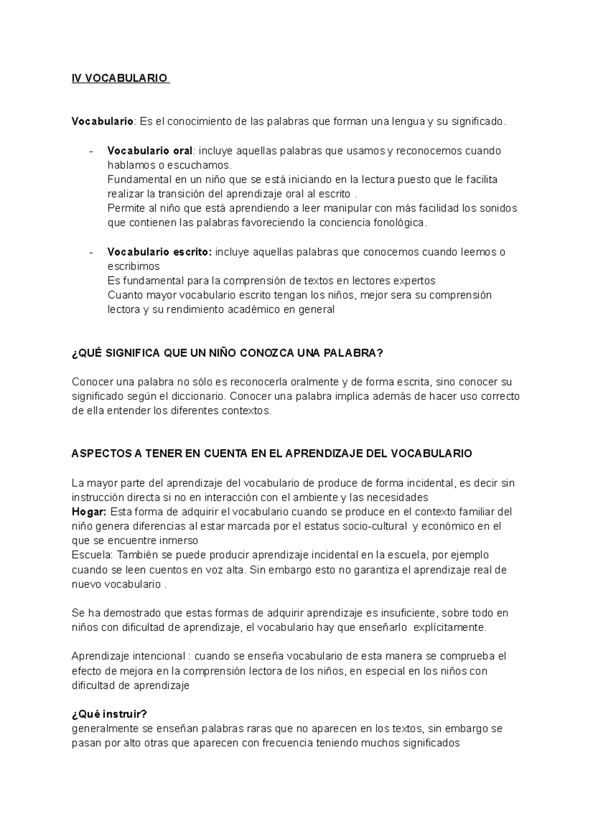 Apuntes Modulo I Lengua - IV VOCABULARIO Vocabulario: Es el ...