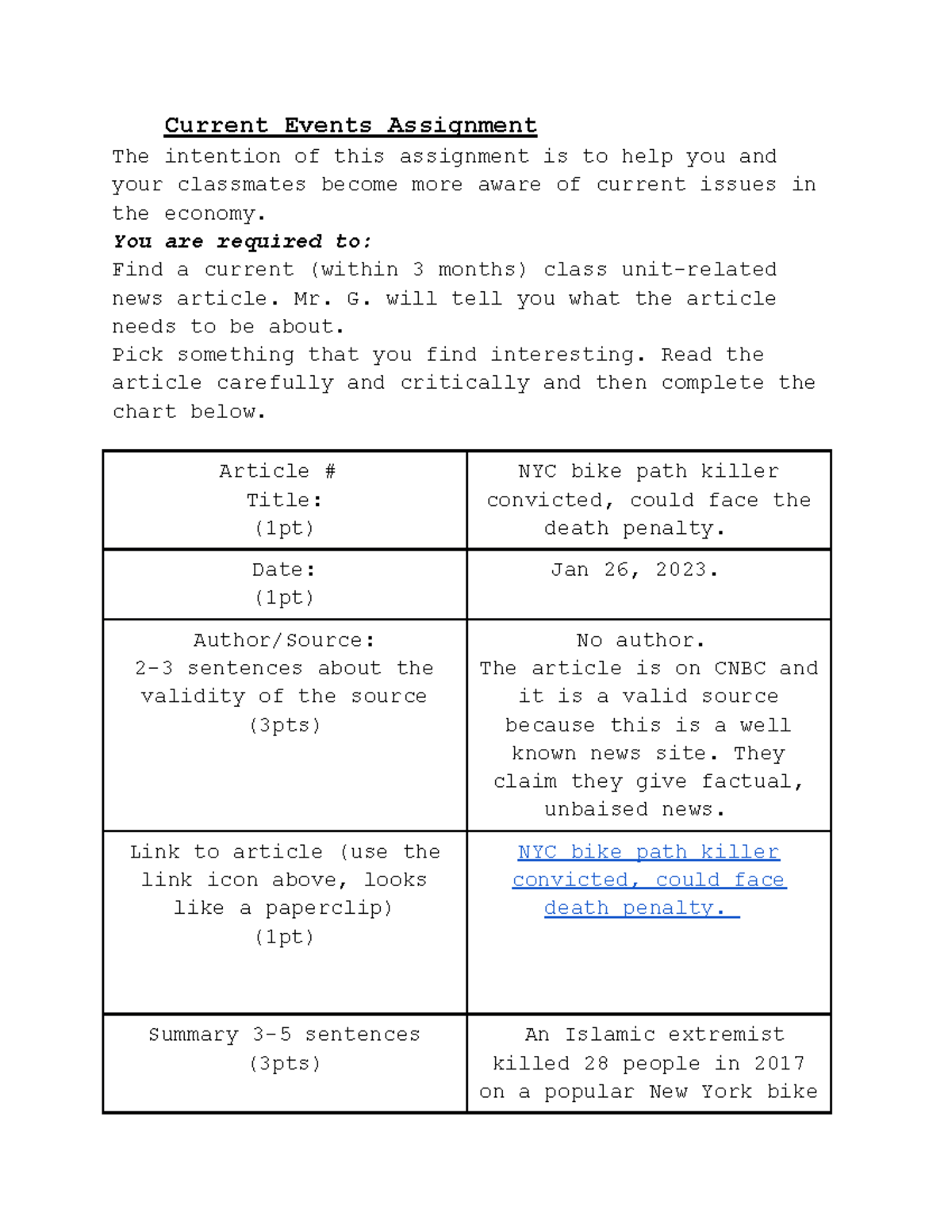 Current Events Assignment - You are required to: Find a current (within ...