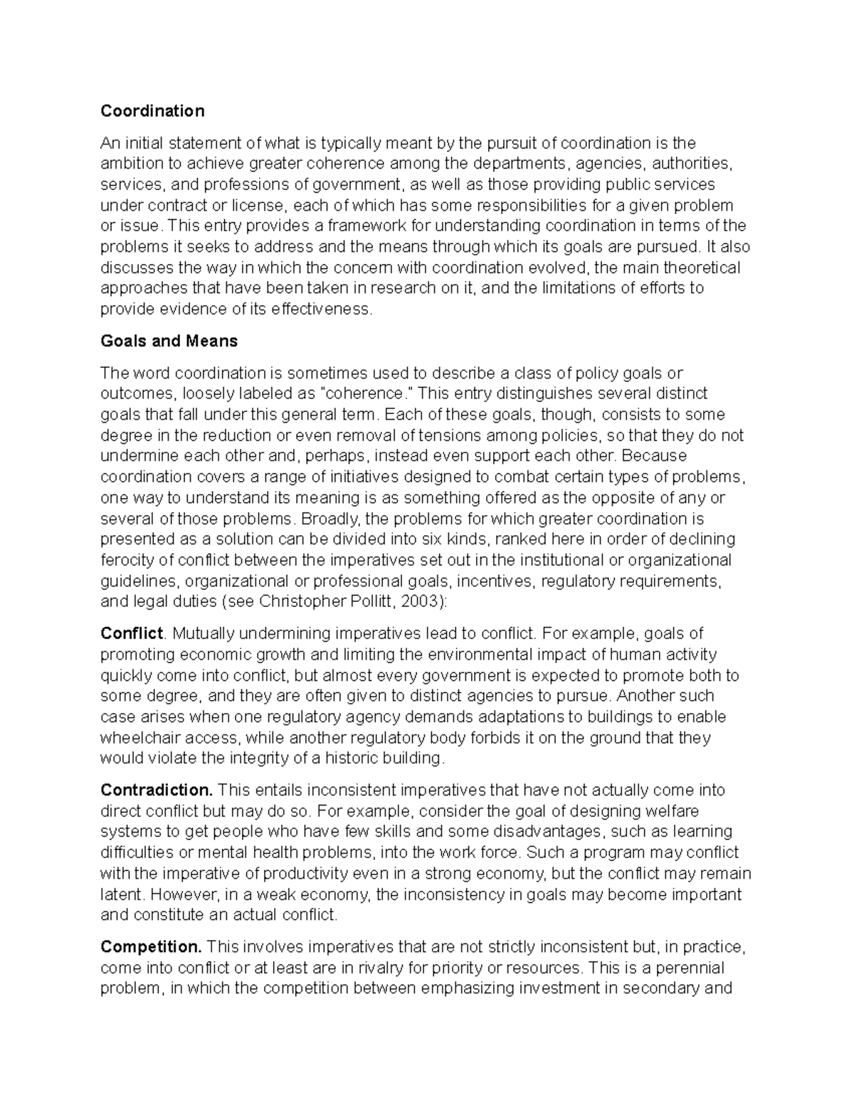 Coordination - This entry provides a framework for understanding ...