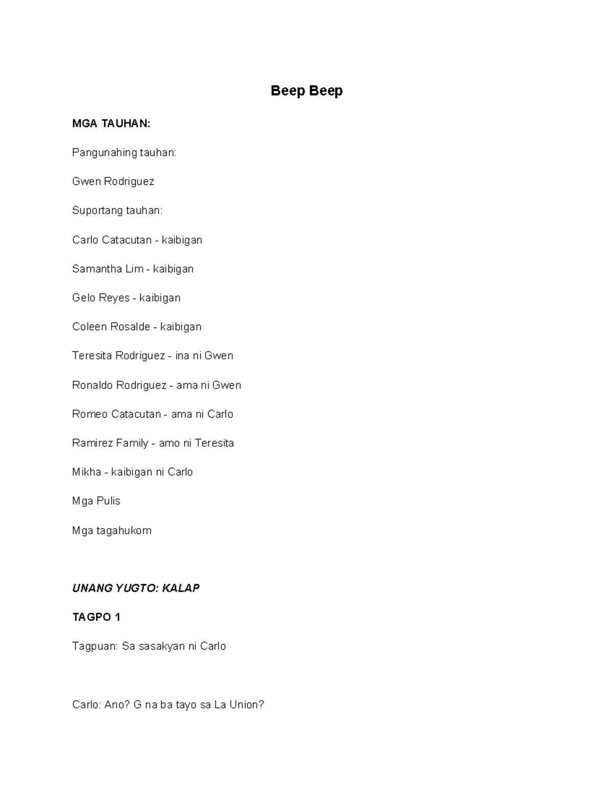 Beep Beep - DULA - Beep Beep MGA TAUHAN: Pangunahing tauhan: Gwen Rodriguez Suportang tauhan ...