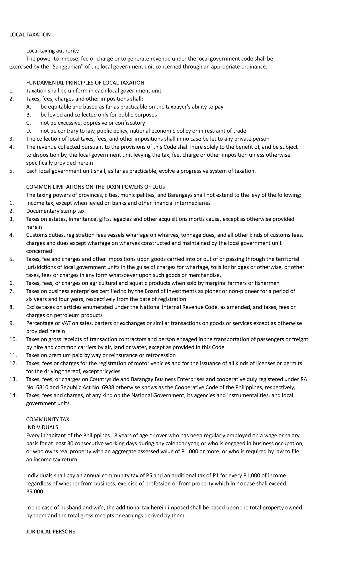 Local taxes - LOCAL TAXATION Local taxing authority The power to impose ...