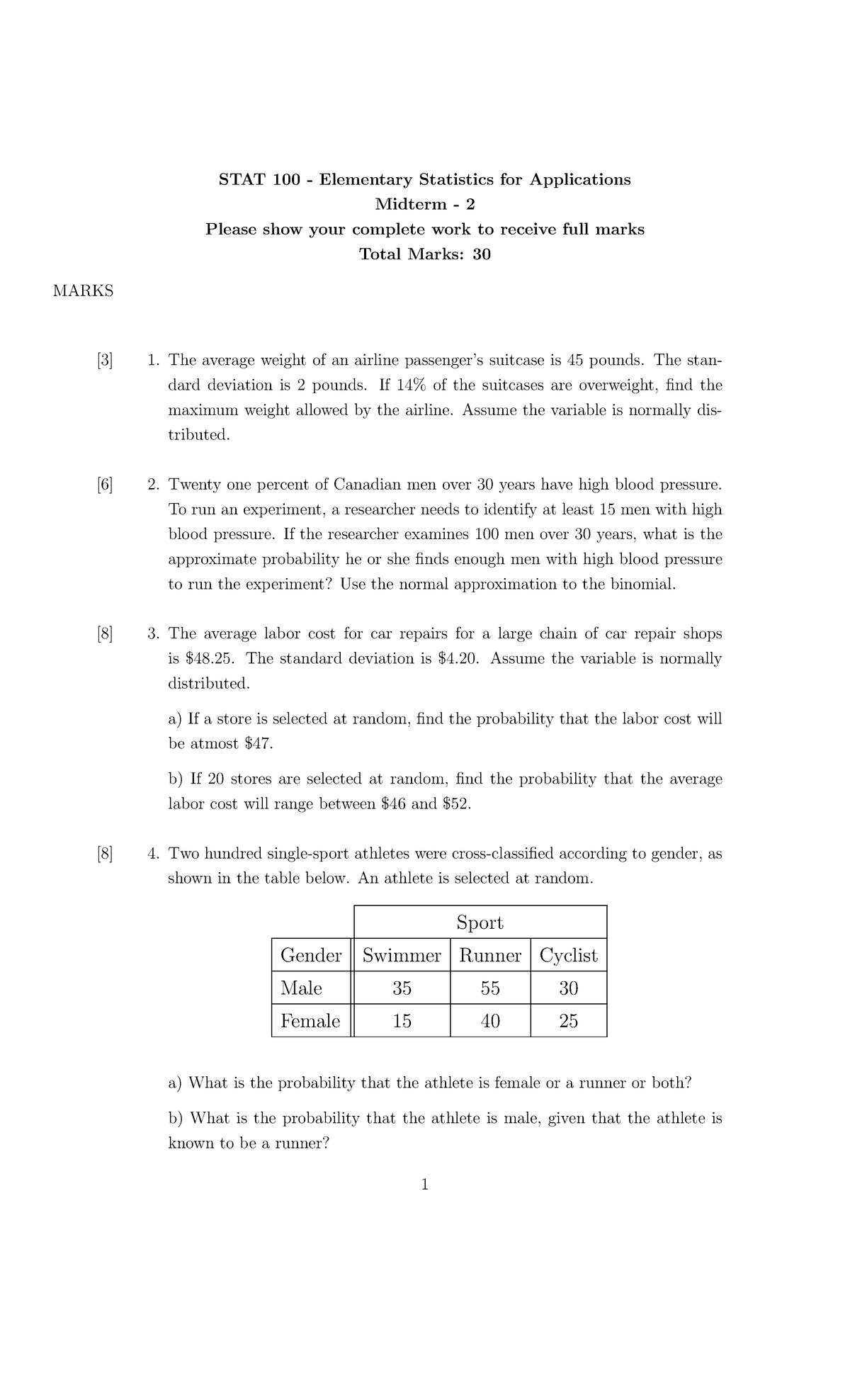 Sample Midterm 2 - STAT 100 - Elementary Statistics for Applications Midterm - 2 Please show ...