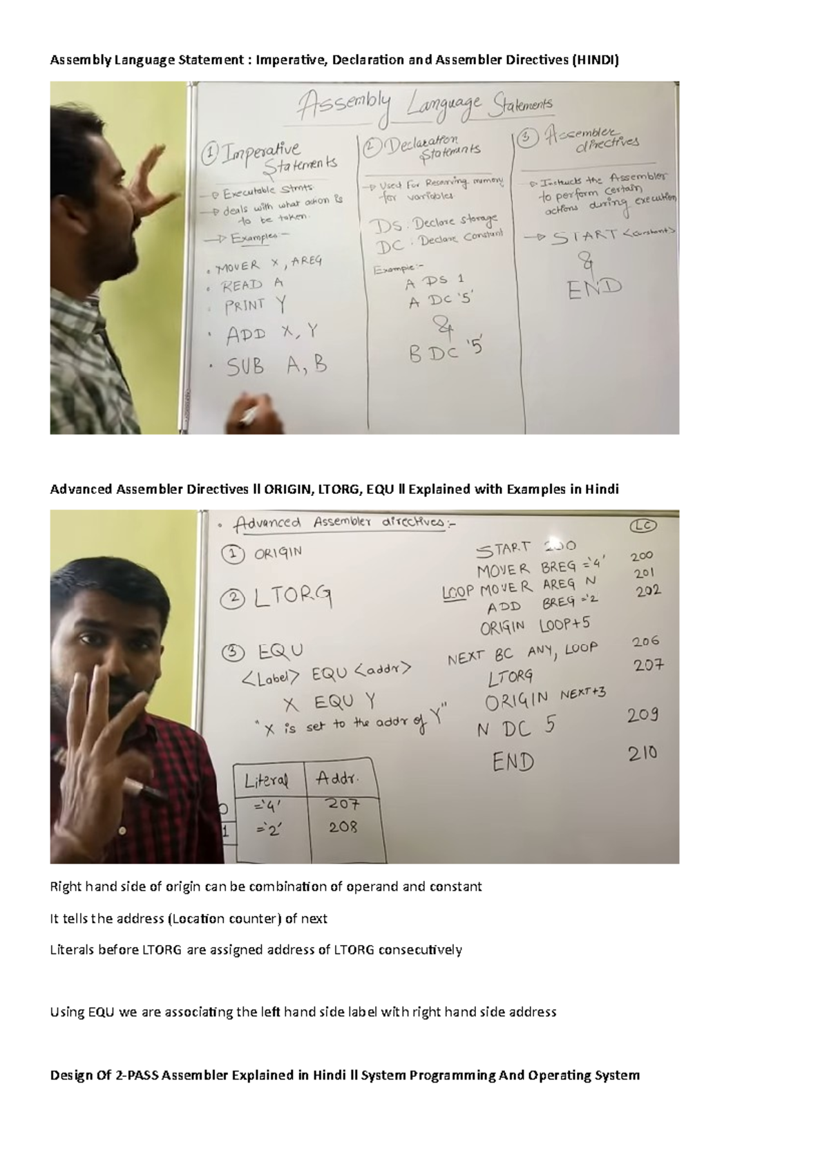 SP SS - Notes - Assembly Language Statement : Imperative, Declaration ...
