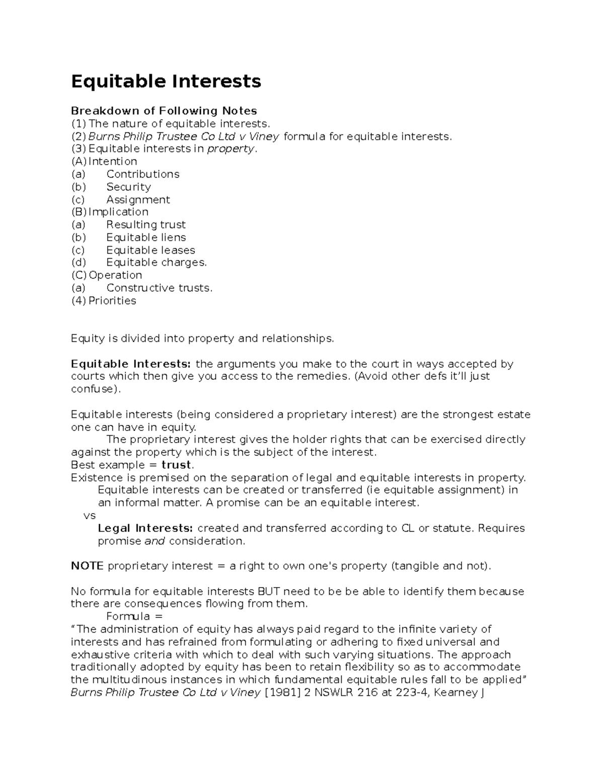 Equity, week 2 - This is for the JD program. Week 2 notes. - Equitable ...